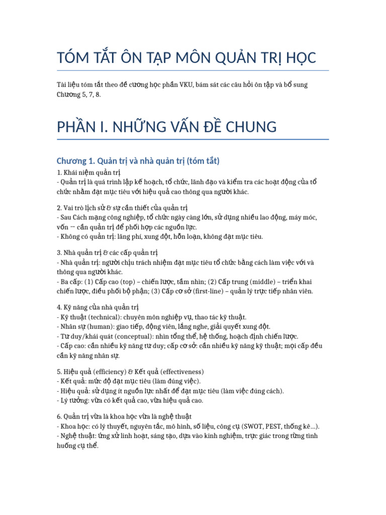 Tom Tat On Tap Quan Tri Hoc Full | PDF