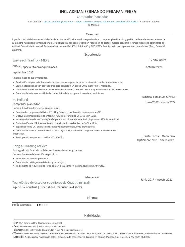 Ing. Adrian Fernando Perafan Perea | PDF | Business