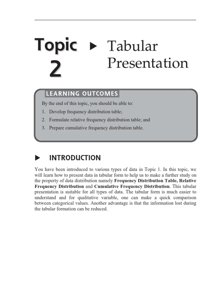 Topic 2 Tabular Presentation | PDF | Categorical Variable | Logarithm