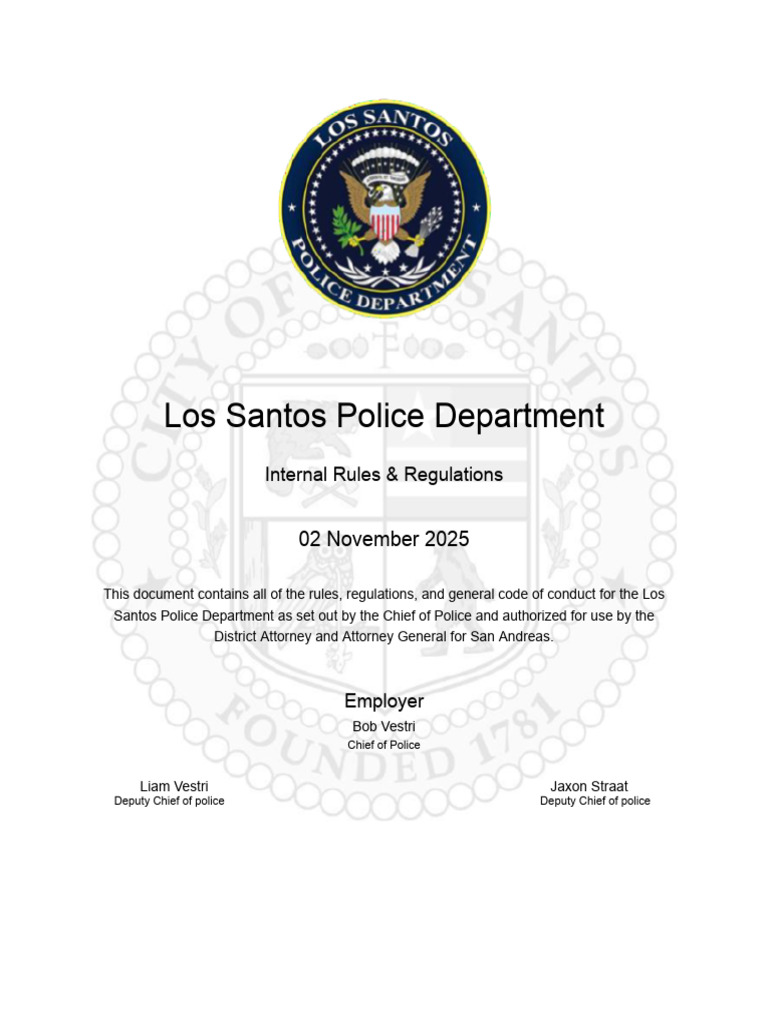 LSPD Internal Rules & Regulations Guide | PDF | Justice | Crime & Violence