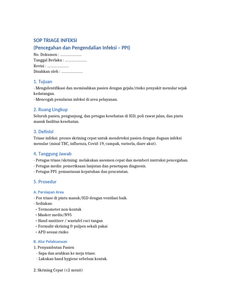 SOP Triase Infeksi | PDF