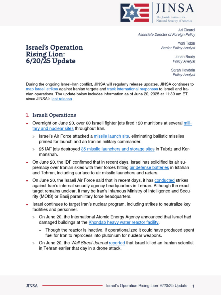 Israel's Operation Rising Lion Update 6/20/25 | PDF | Israel Defense ...