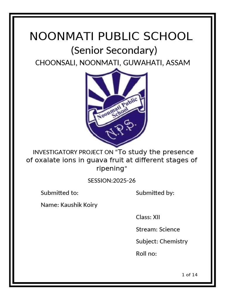 Oxalate Ion Study in Guava Ripening | PDF | Physical Quantities | Quantity
