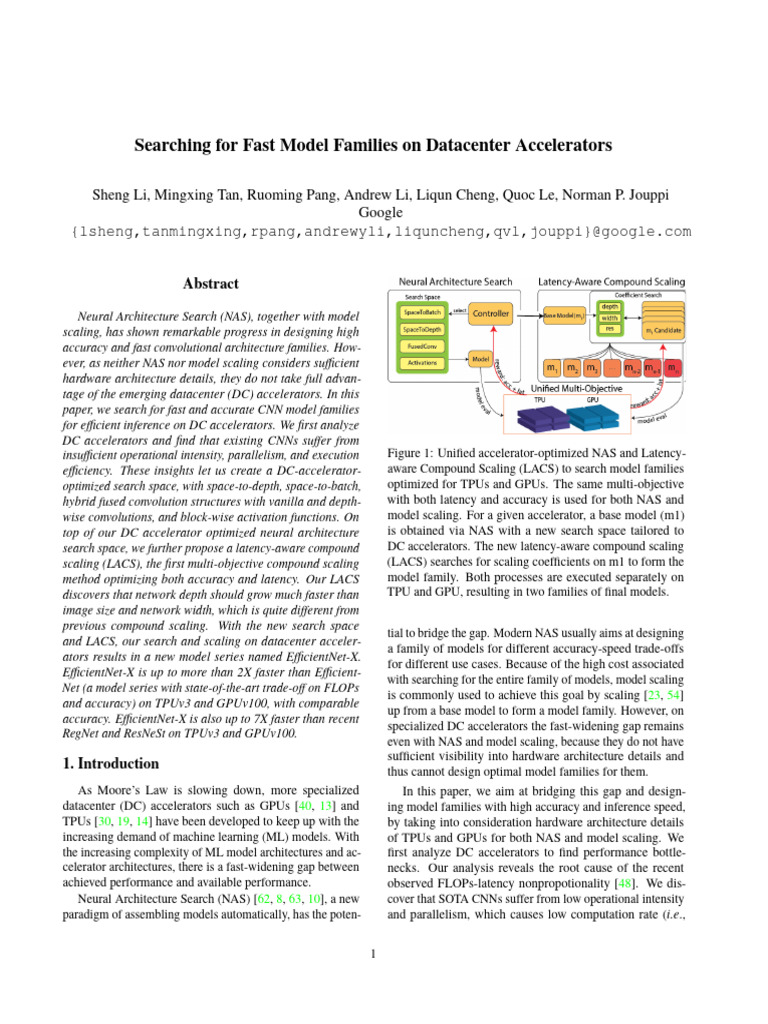 Searching for Fast Model Families on Datacenter Accelerators | PDF ...