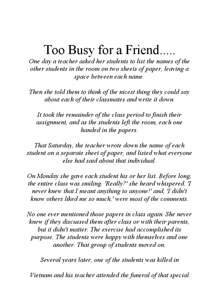 Too Busy For A Friend | PDF | Leisure