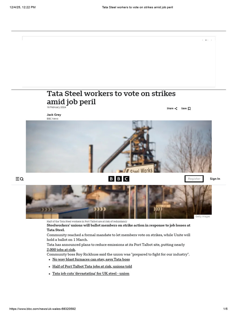 Tata Steel workers to vote on strikes amid job peril | PDF | Wales ...