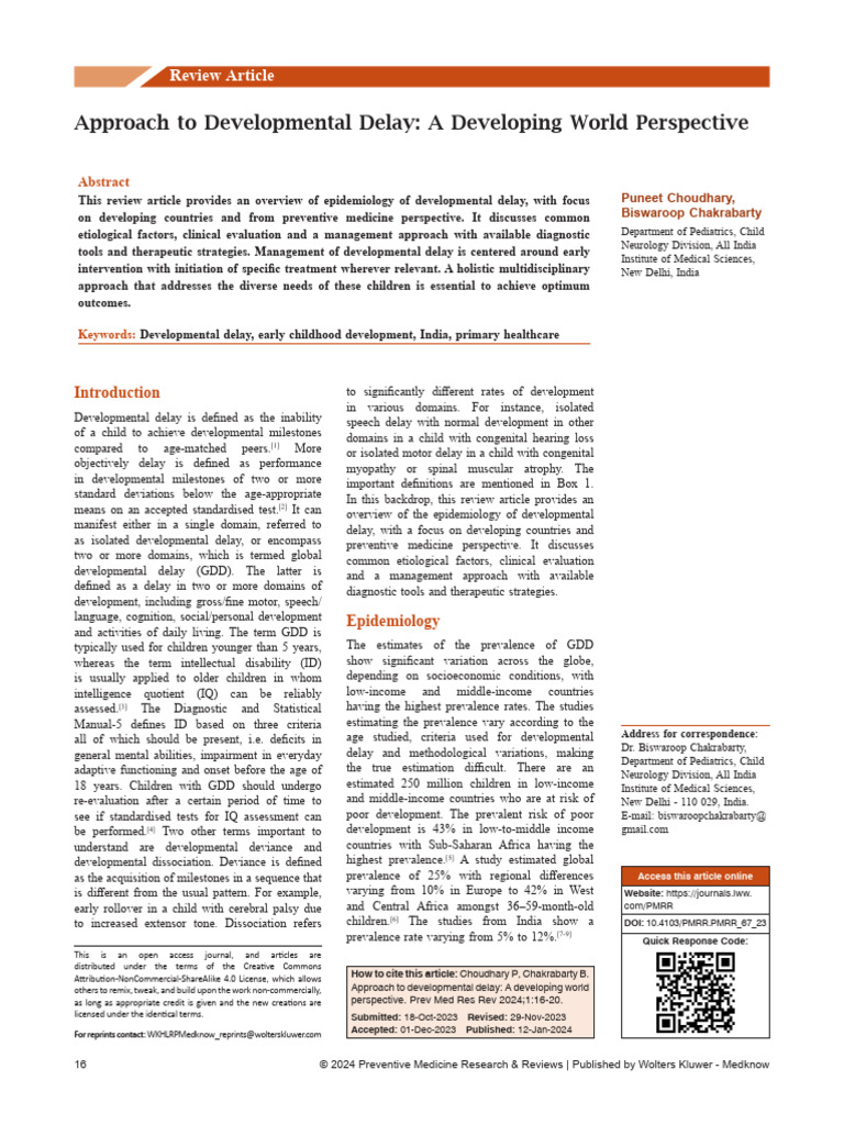 Approach To Developmental Delay A Developing.62 | PDF | Intellectual ...