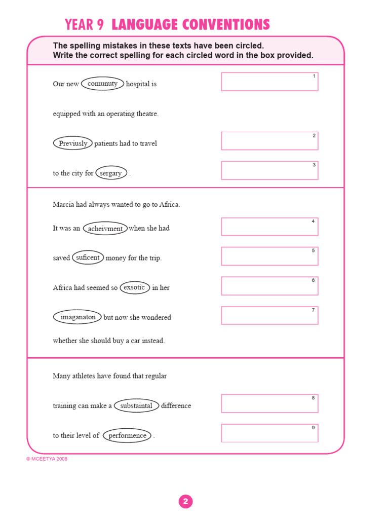 2008 Naplan Year-9 Language-Conventions Exam-Paper Descriptive | PDF ...