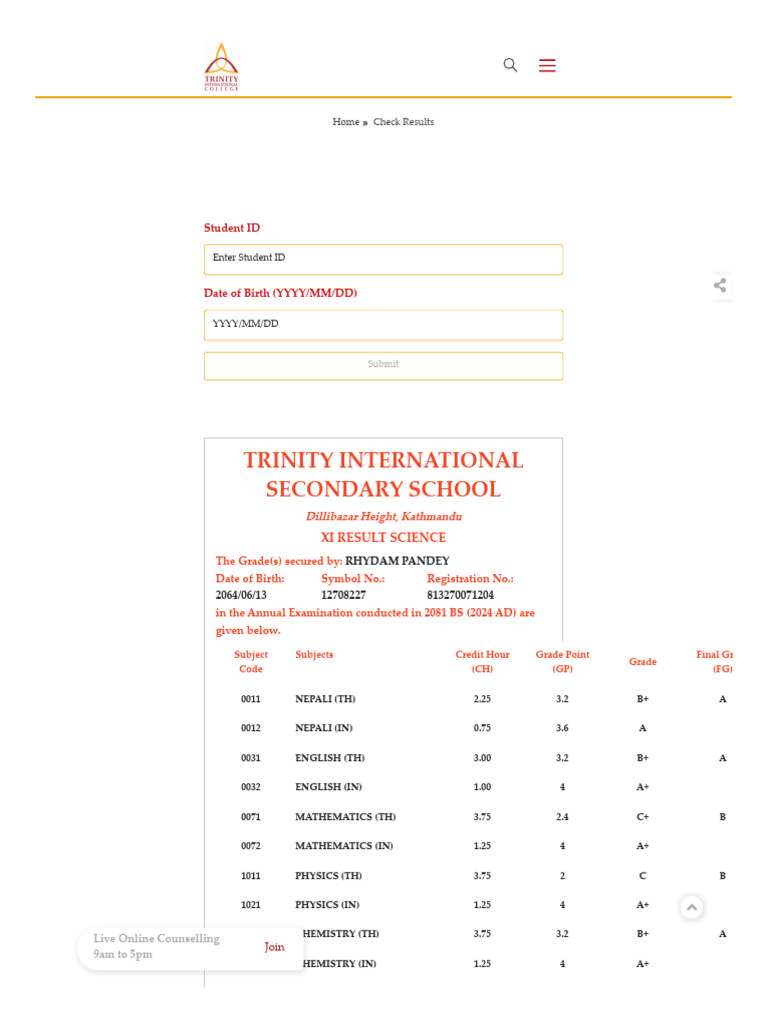 Trinity International School XI Results | PDF