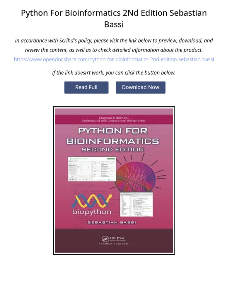 Python for Bioinformatics 2nd Edition Sebastian Bassi | PDF | Bioinformatics | Systems Biology