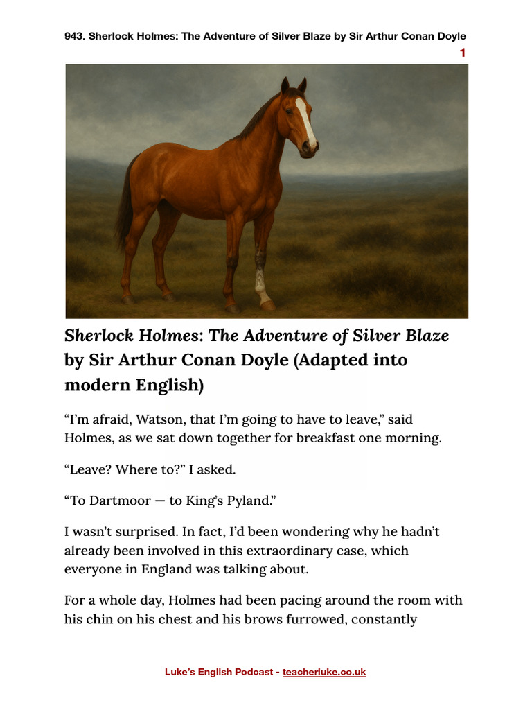 Sherlock Holmes The Adventure of Silver Blaze by Sir Arthur Conan Doyle ...