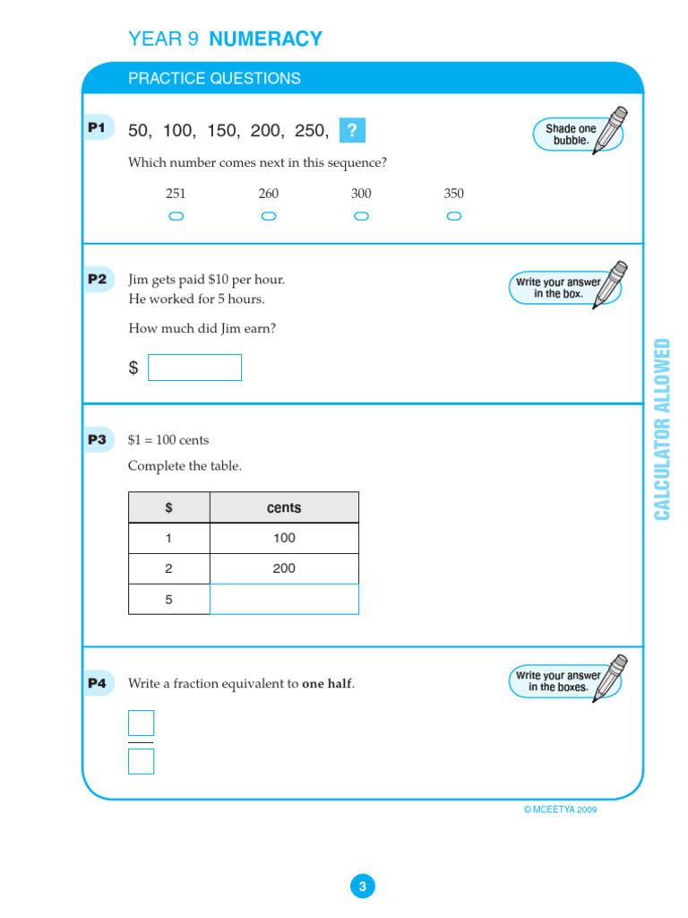 Year 9 Numeracy Practice Questions | PDF