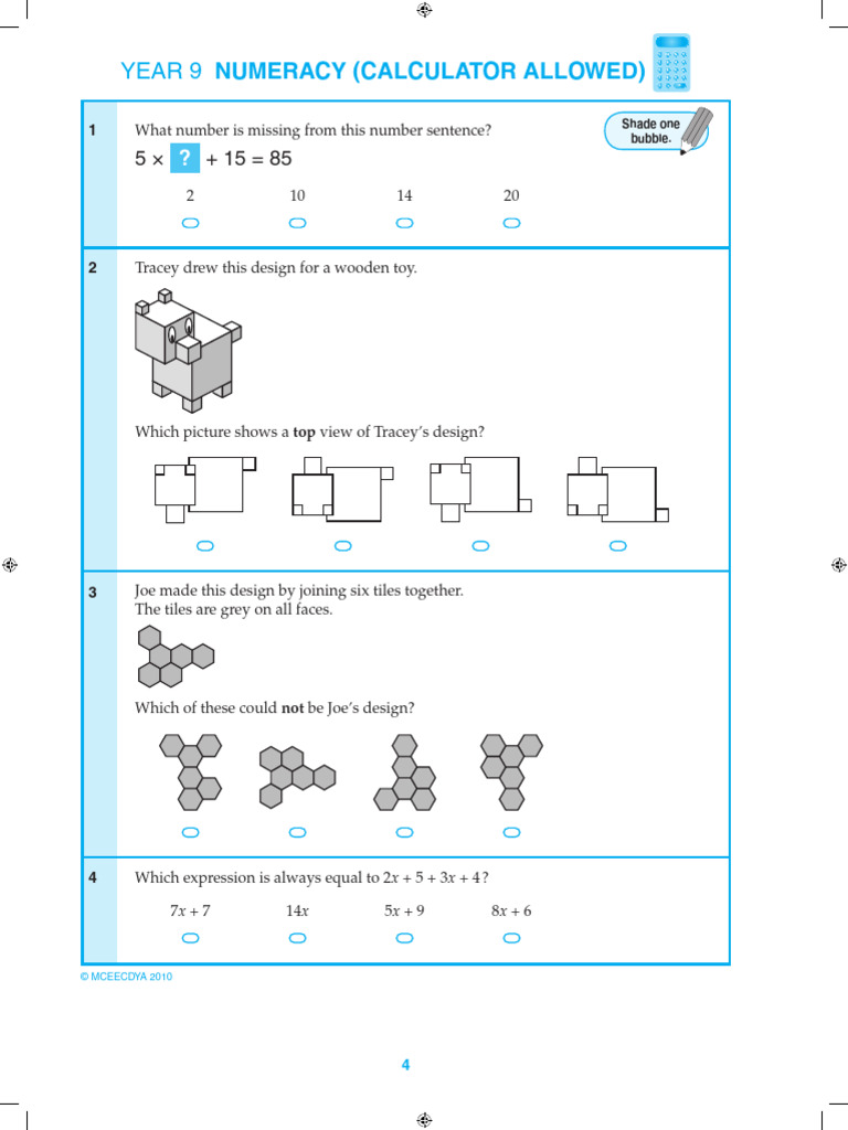 2010 Naplan Year-9 Numeracy Exam-Paper MCQ | PDF
