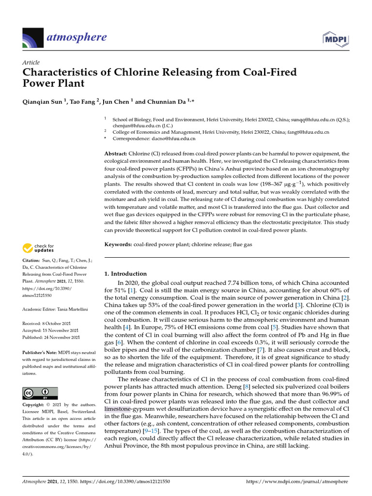 Sun-2021-Characteristics of Chlorine Releasing | PDF | Coal | Fossil ...