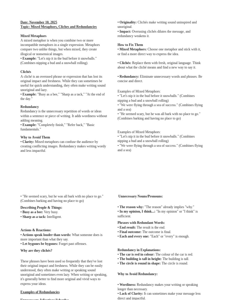 Avoiding Mixed Metaphors & Clichés | PDF | Syntax | Grammar