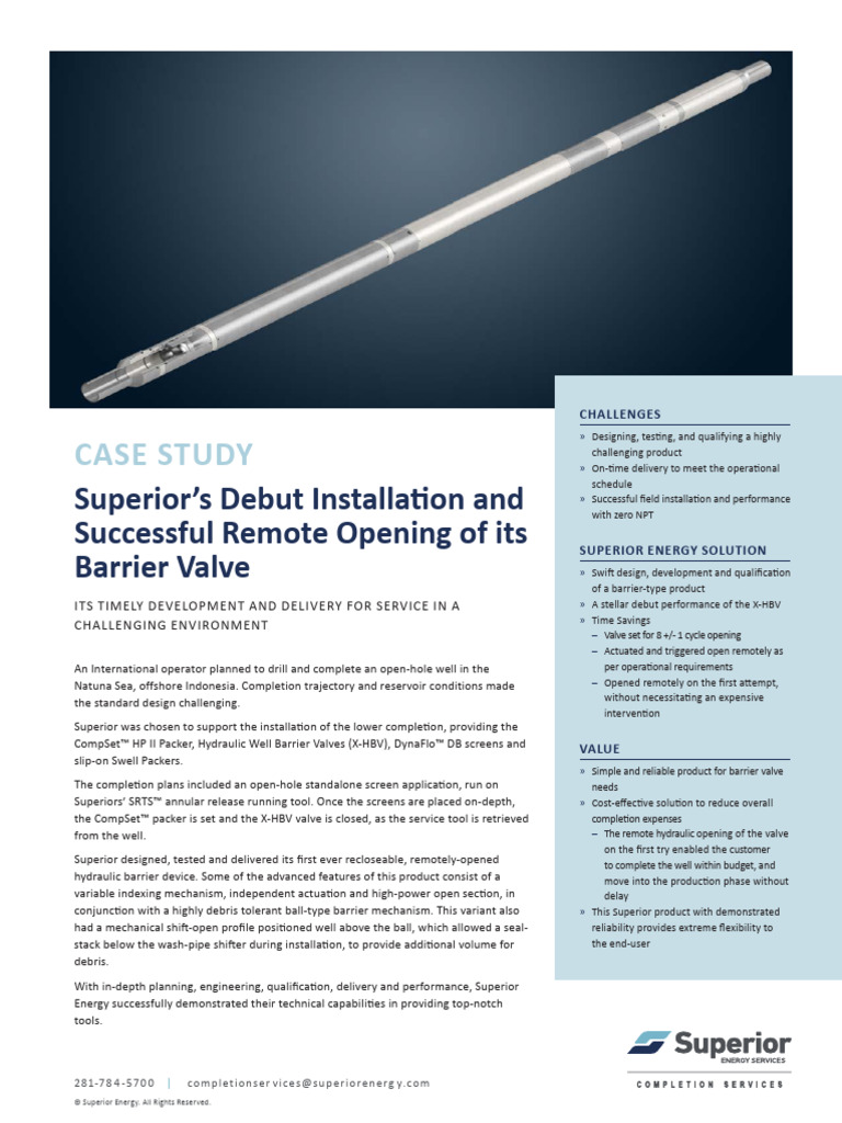 Superior_Completion_Services_Barrier_Valve_Case_Study | PDF | Valve ...