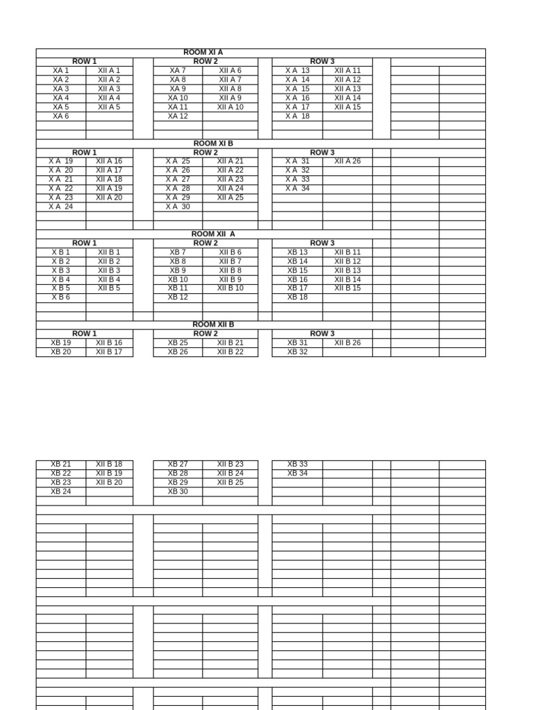 Seating Plan - Pb 1 x, Xii 2025 | PDF