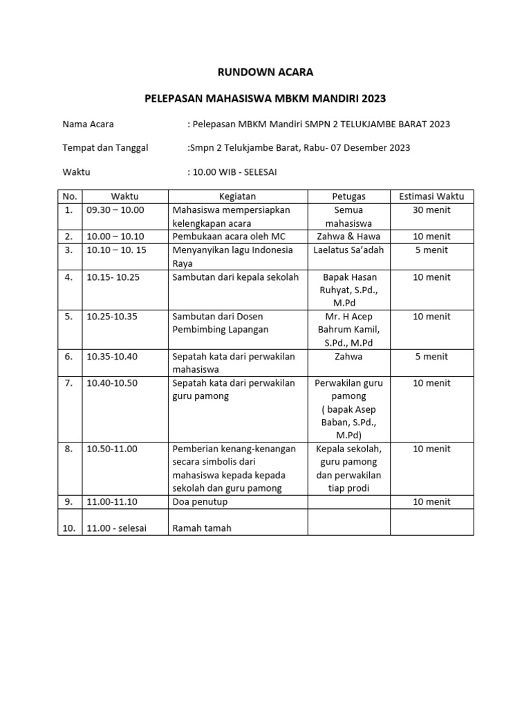Rundown Acara | PDF