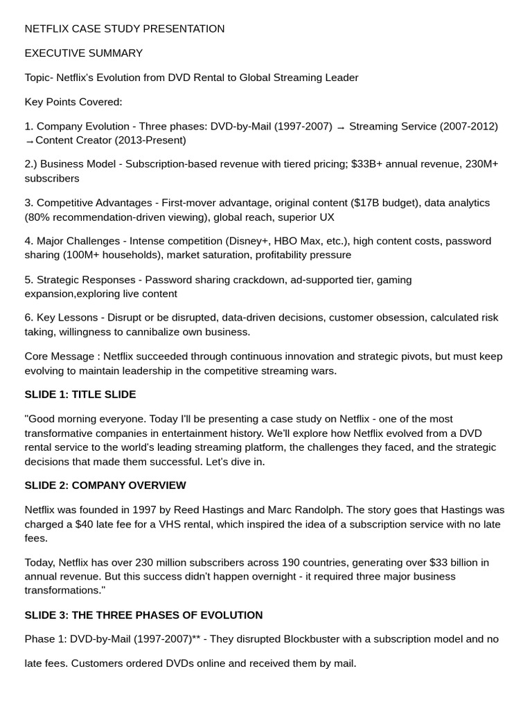 Netflix Case Study Presentation | PDF | Netflix | Subscription Business ...