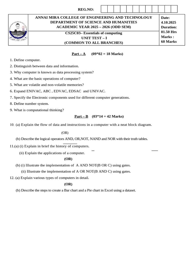 Unit Test - I Esc Cat1 QP | PDF
