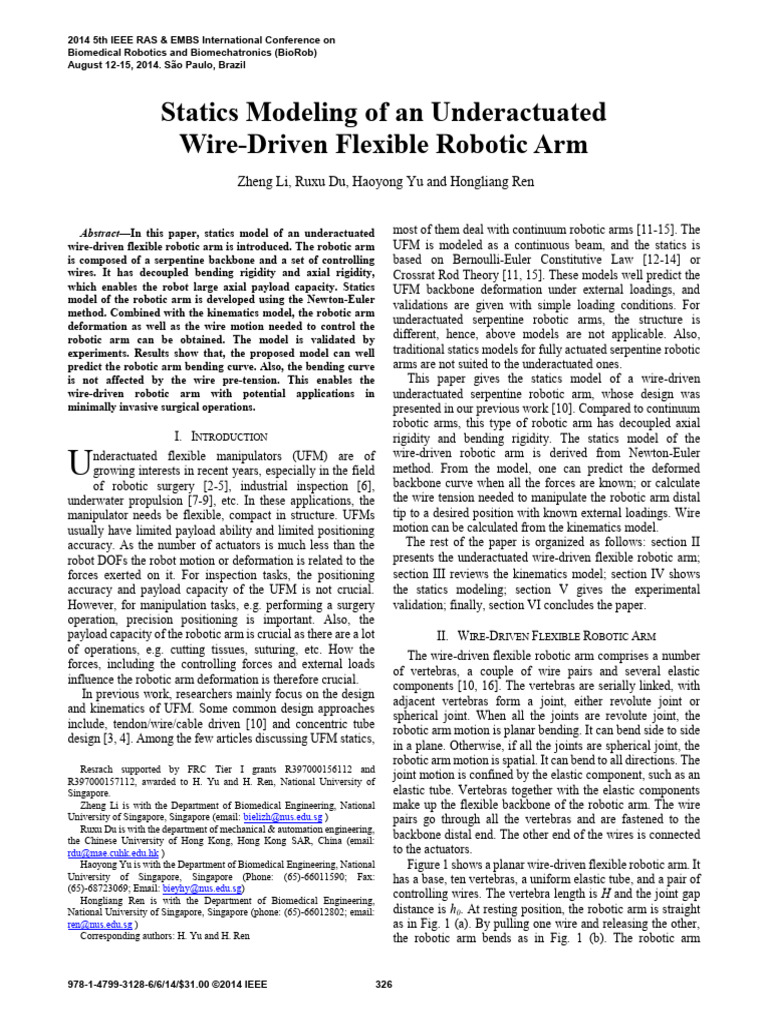 Statics Modeling of An Underactuated Wire-Driven Flexible Robotic Arm ...