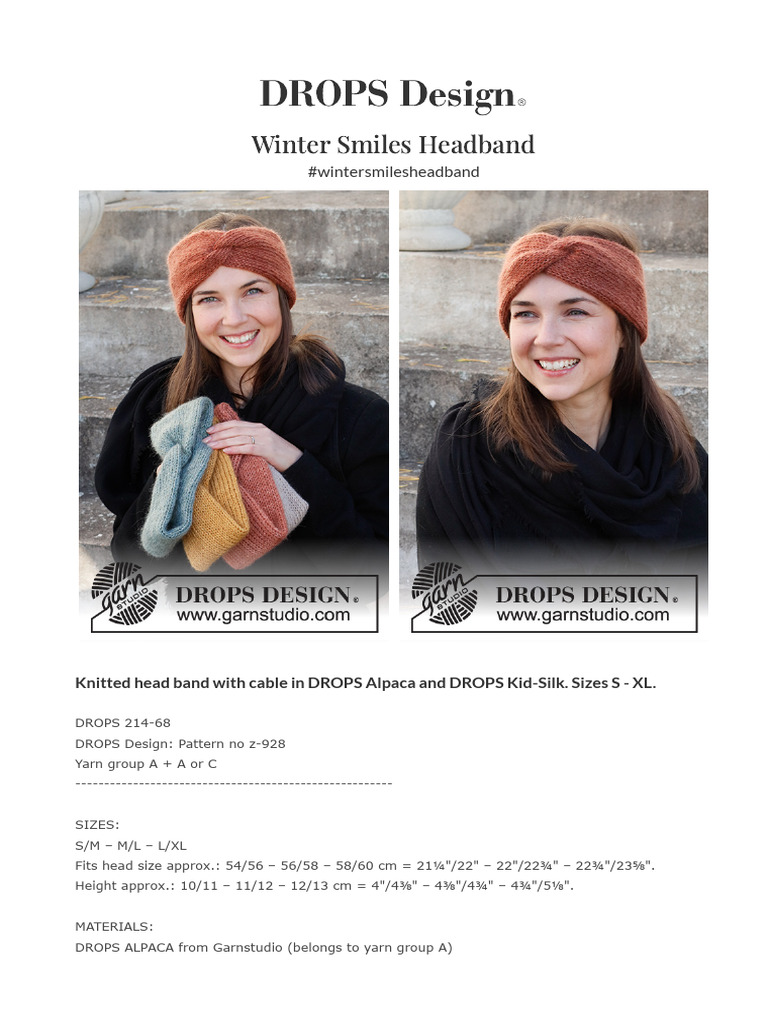 Winter Smiles Headband - Knitted Head Band With Cable in DROPS Alpaca ...