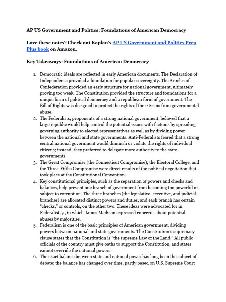 AP US Government and Politics - Foundations of American Democracy | PDF ...