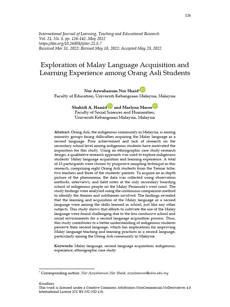Malay Language Learning in Orang Asli Students | PDF | Second Language ...