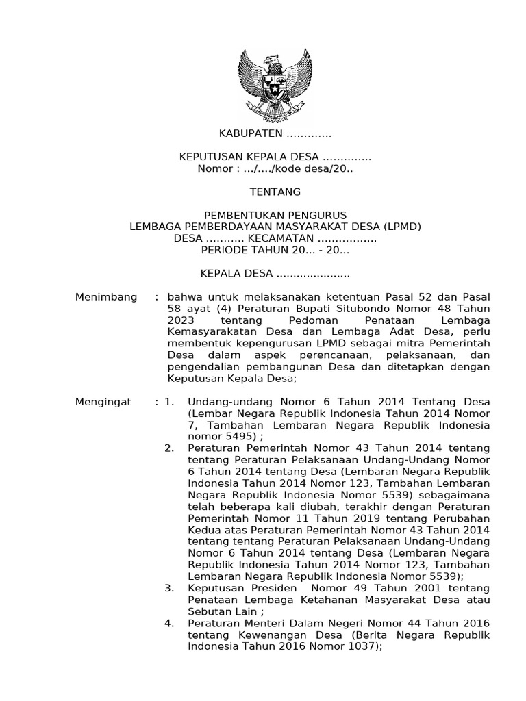 Pembentukan Pengurus LPMD Desa 20XX | PDF