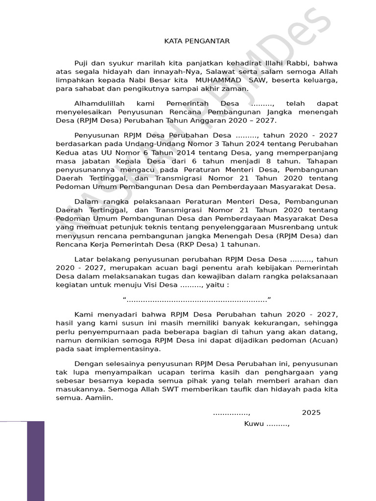 RPJM Desa Perubahan 2020-2027 | PDF