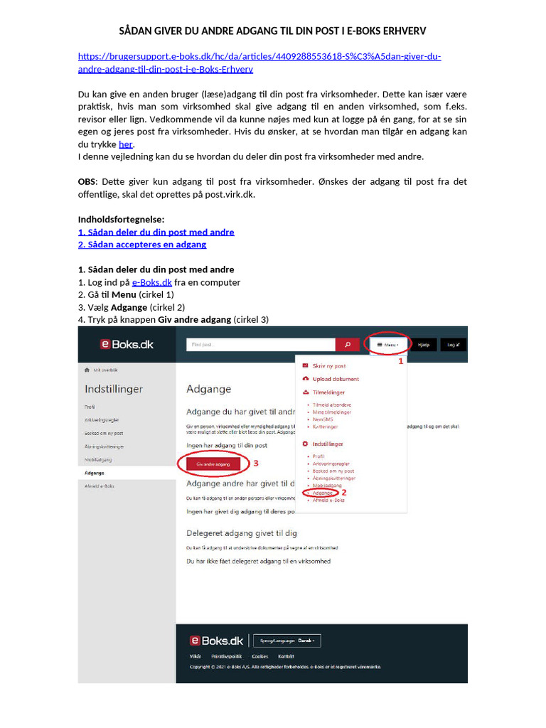Vejledning at Giv Andre Adgang Til Din Post i E-Boks Erhverv, Virk.dk ...
