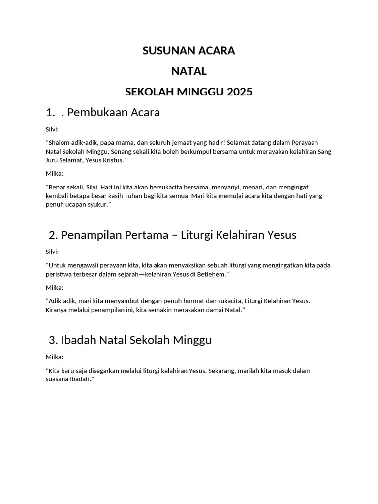 Acara Natal Sekolah Minggu 2025 | PDF