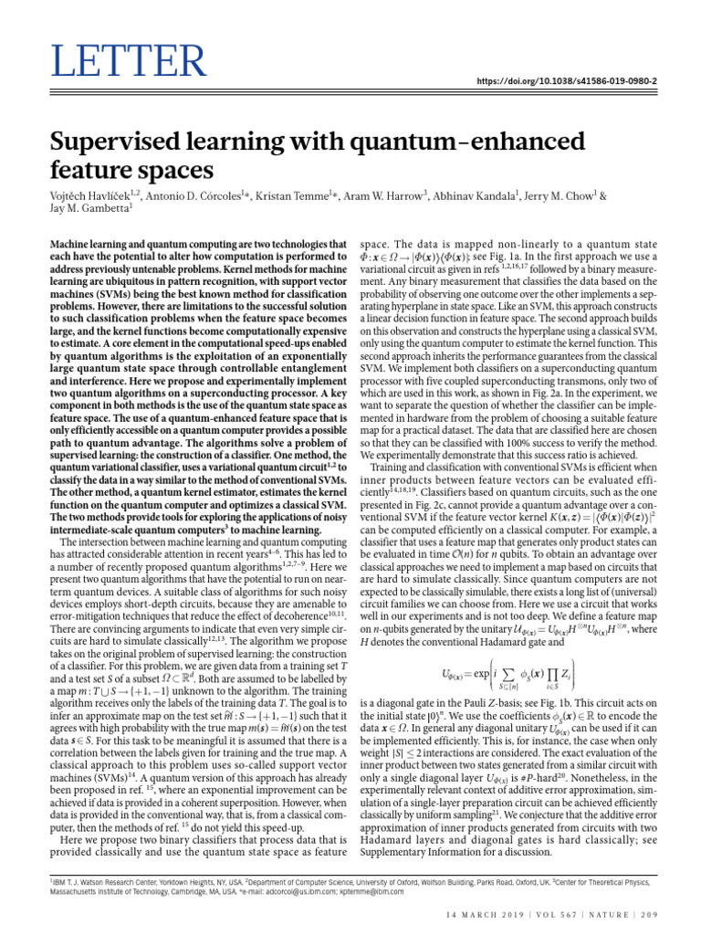Supervised Learning With Quantum-Enhanced Feature Spaces | PDF ...
