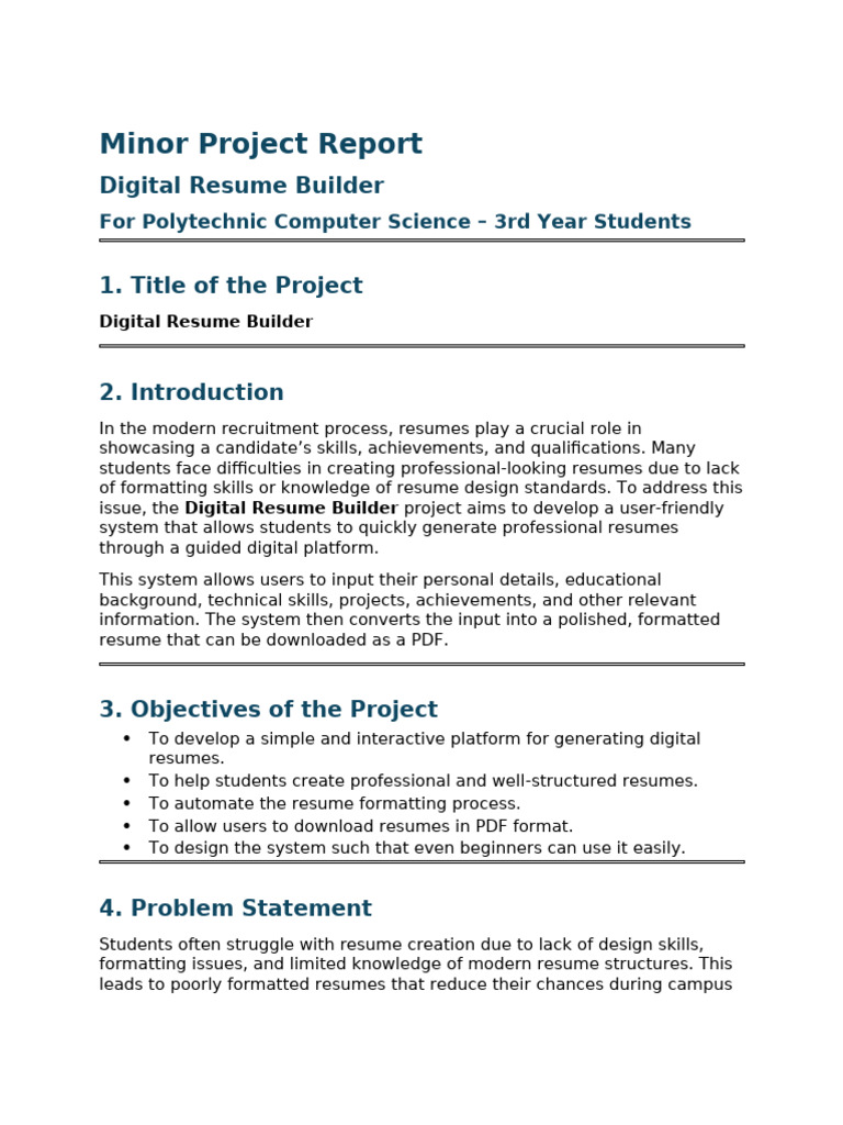 Digital Resume Builder for Students | PDF | Résumé | System