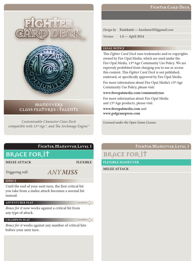 13th Age Fighter Maneuver Card Deck | PDF | Fighter Aircraft | Archery