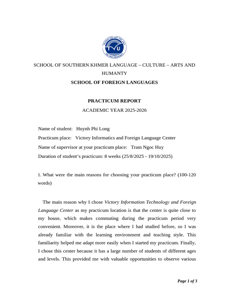 Practicum Report: Teaching Experience Insights | PDF | Lesson Plan ...