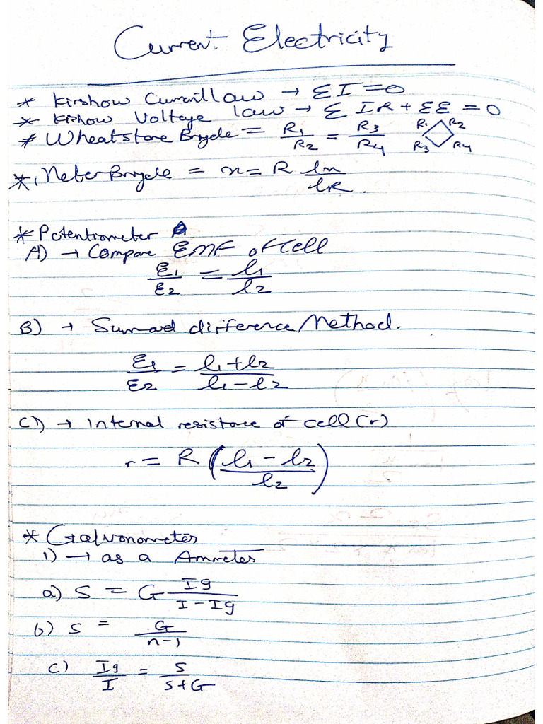 Current Electricity Formula 12th | PDF