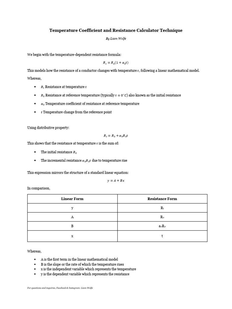 Temperature Coefficient and Resistance Calculator Technique | PDF ...