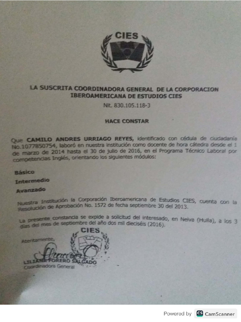 Certificado CIES | PDF