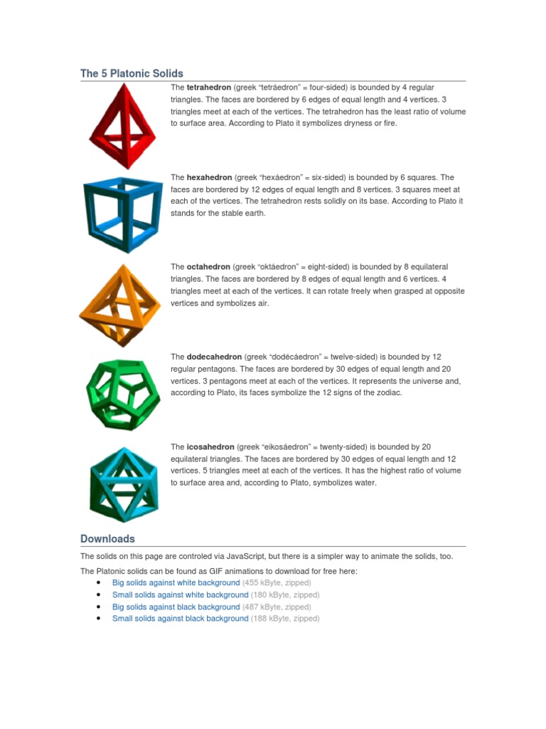 The 5 Platonic Solids | PDF | Tetrahedron | Euclidean Geometry