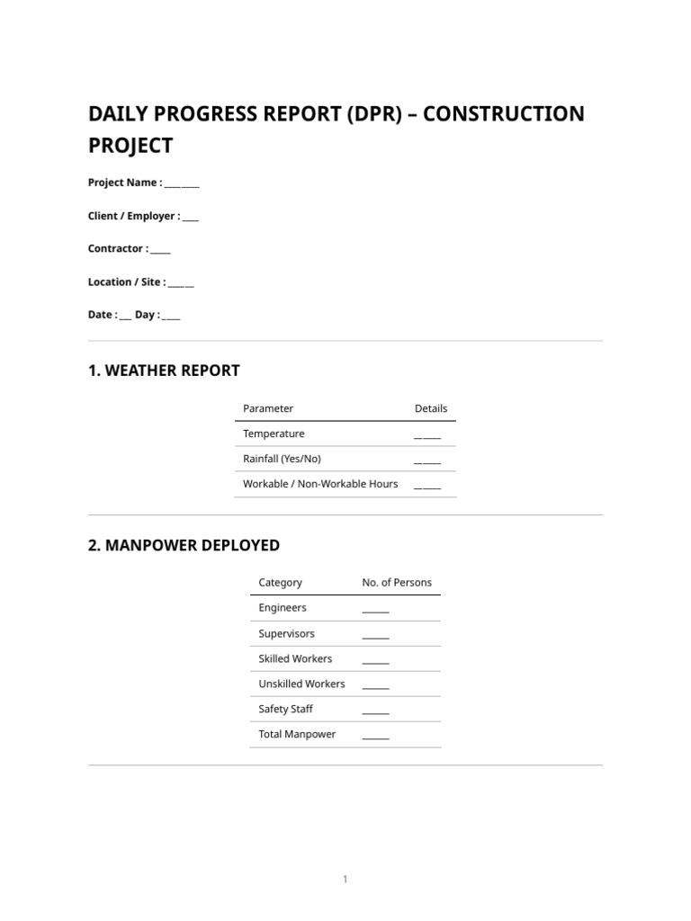 Construction Dpr Format - Daily Progress Report | PDF | Civil ...