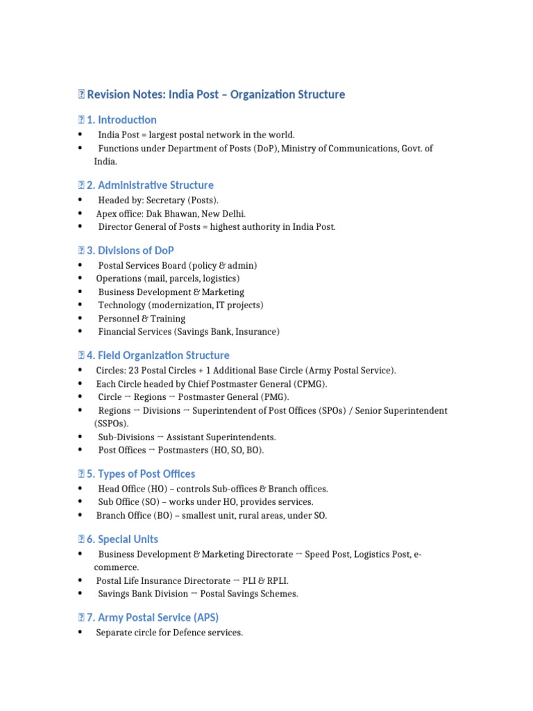 India Post Organization Structure Overview | PDF