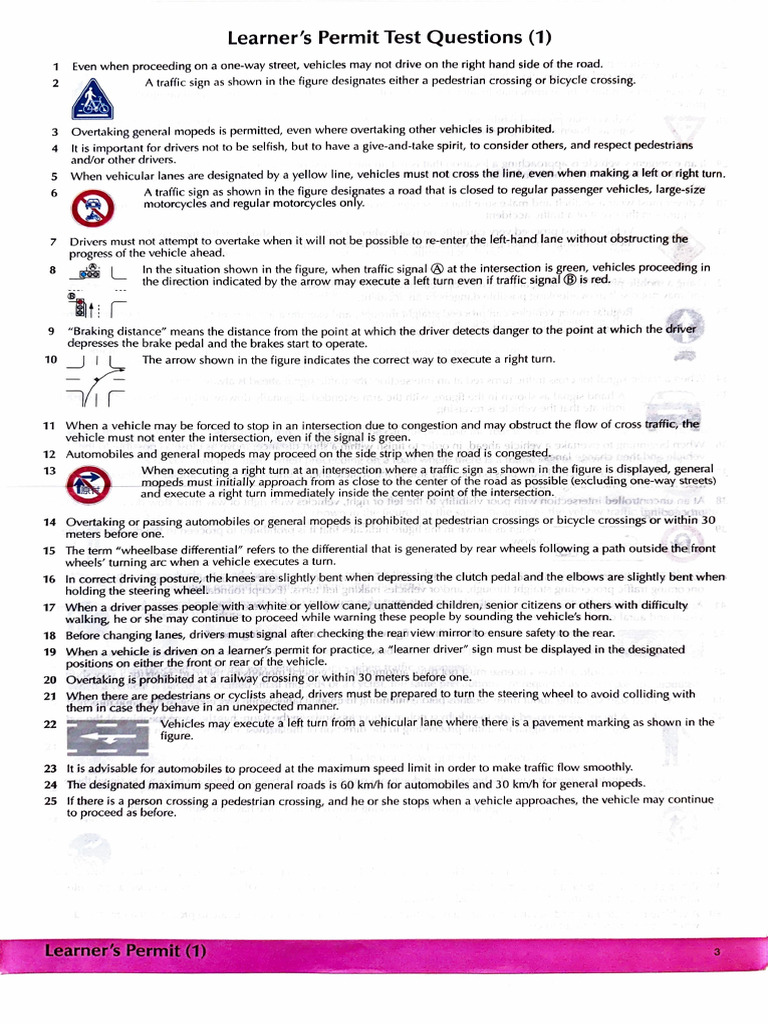 Learners Permit Drivers License Practice Exam | PDF