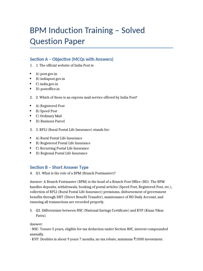 BPM Induction Training Solved Answers | PDF