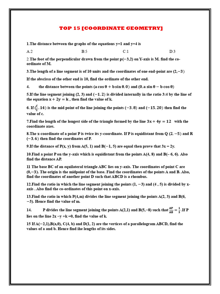 Top 15 Coordinate Geometry Problems | PDF
