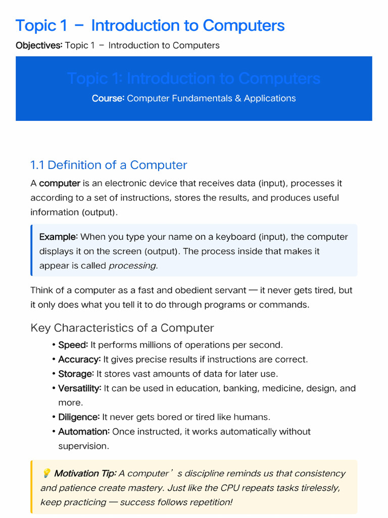 Topic 1 - Introduction To Computers | PDF