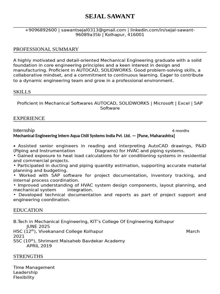 Sejal Sawant Resume | PDF
