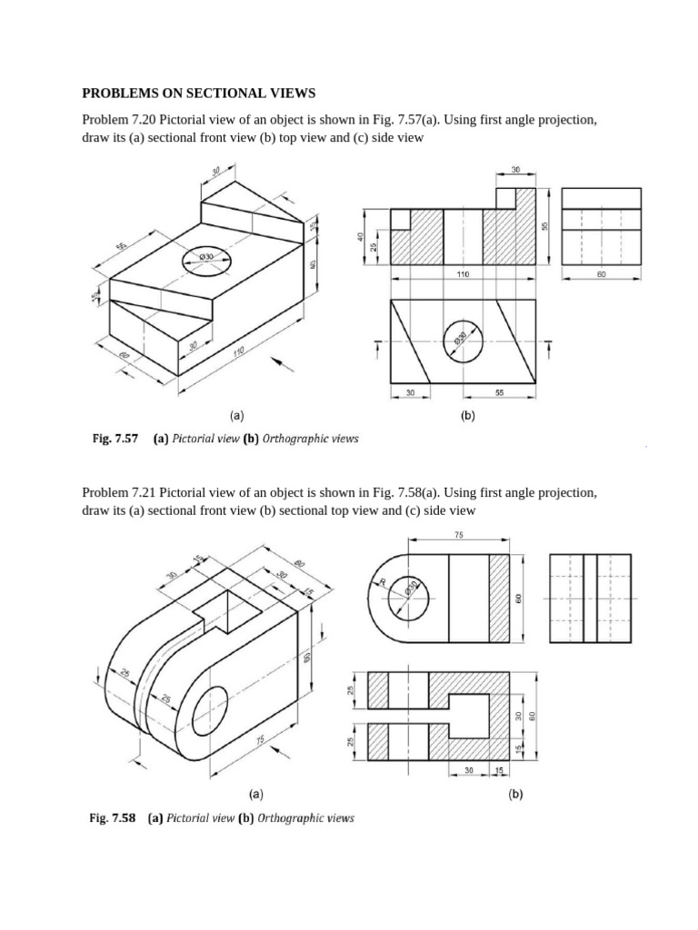 Sectional View Drawing Problems | PDF