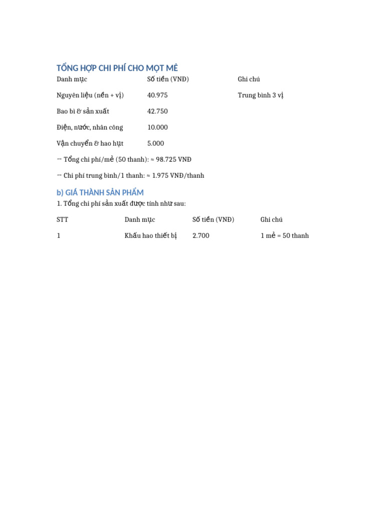 Tong Hop Chi Phi 1 Me | PDF