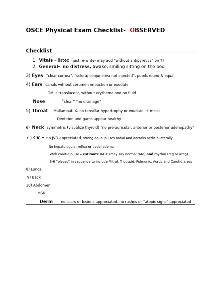 OSCE Physical Exam Checklist | PDF